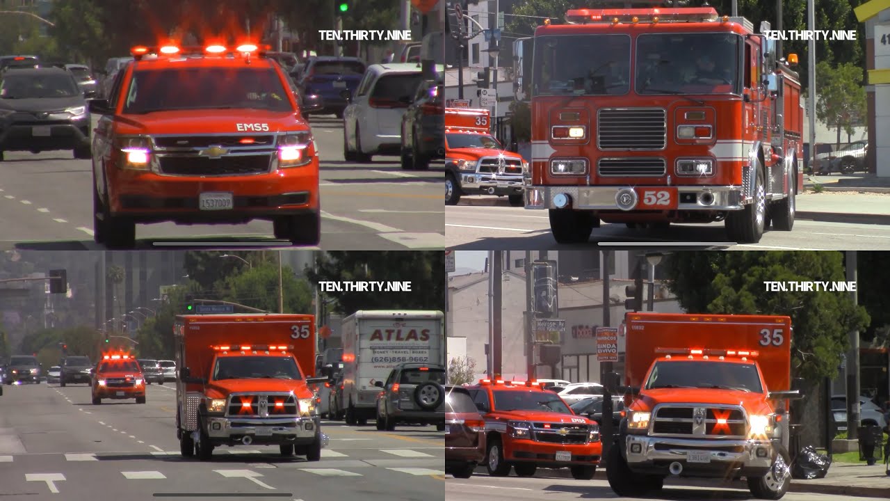 LAFD RESCUE 35 | EMS 5 | ENGINE 52 RESPONSE | TRANSPORTING - YouTube