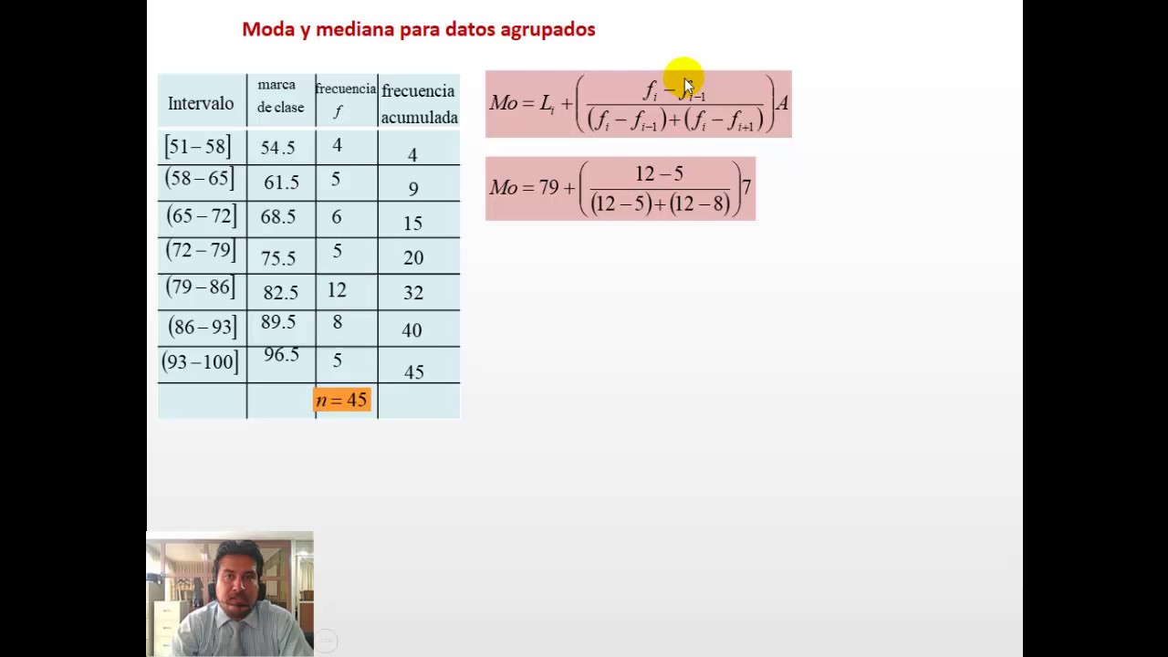 moda y mediana para datos agrupados por intervalos - YouTube
