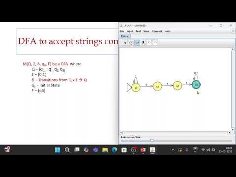 Theory of computation: DFA that accepts binary string containing 011 as substring - YouTube