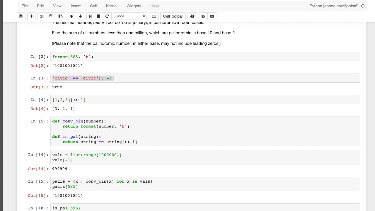 Project Euler 36 In Python Base10 And 2 Palindromes Youtube