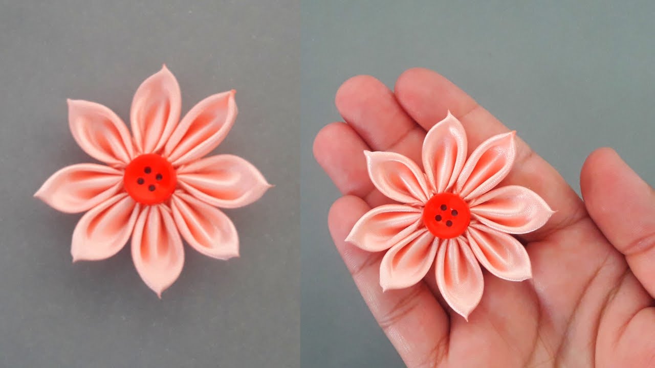 Easy Kanzashi Ribbon flowers/How to make satin ribbon flower making/Diy ...