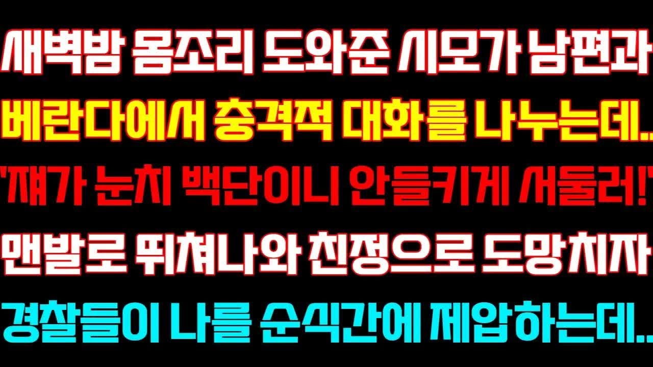 반전 신청사연 새벽밤 몸조리 도와준 시모가 남편과 베란다에서 충격적 대화를 나누는데 맨발로 친정에 도망치자 경찰들이 나를