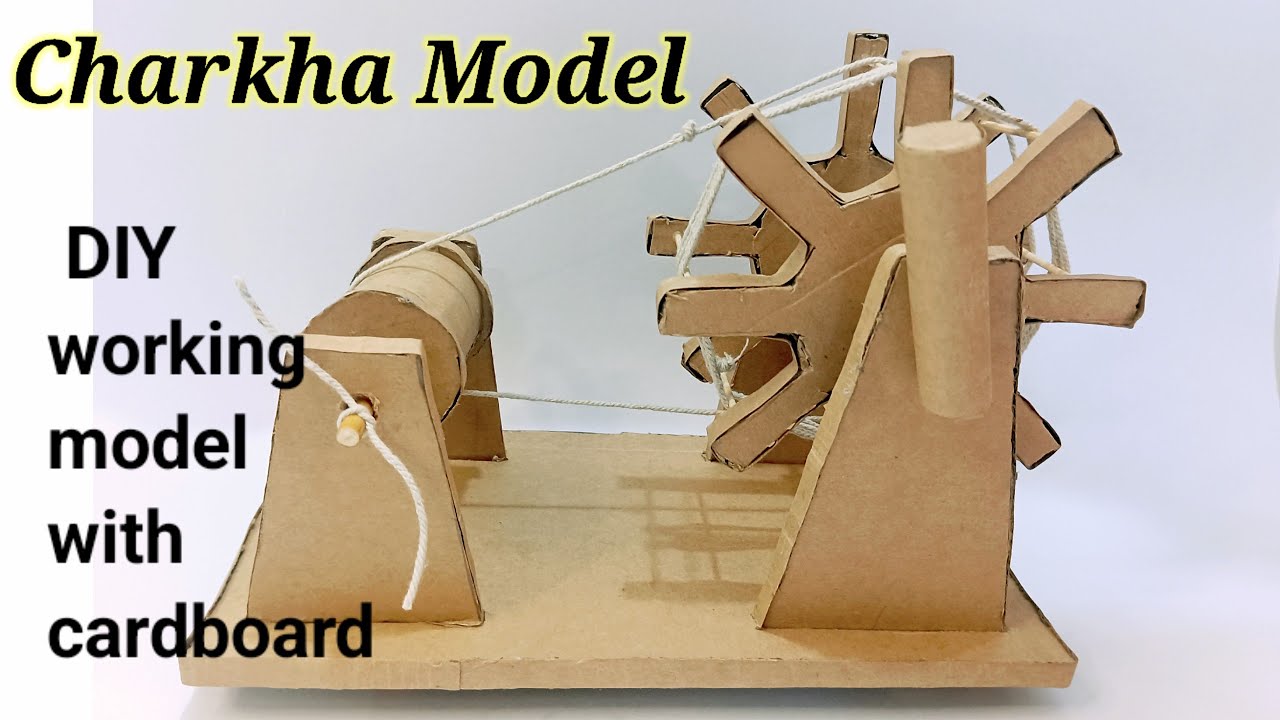 how to make Charkha working model with cardboard - YouTube