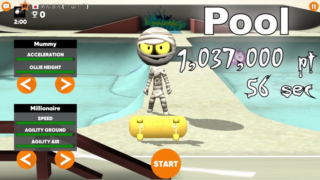 Stickman Skate Battle - 1 million score, Pool, Mummy & Millionaire ...