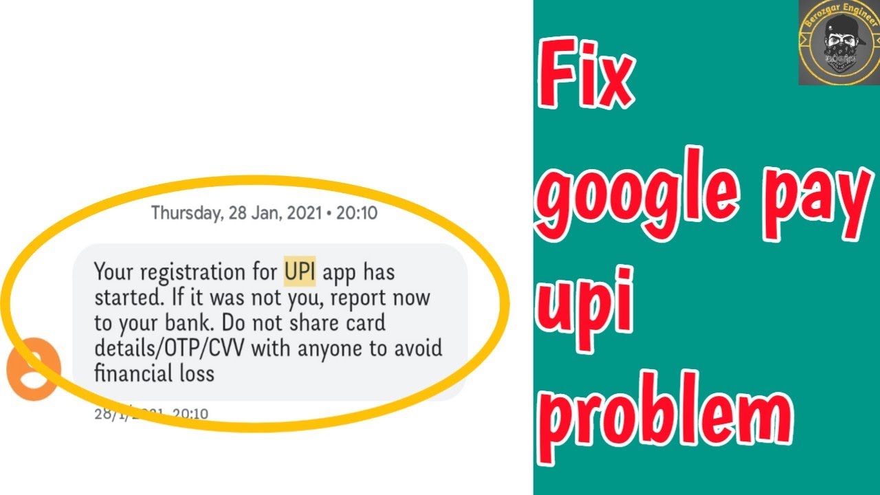 fix Your registration for UPI app started in Google Pay | UPI payment ...