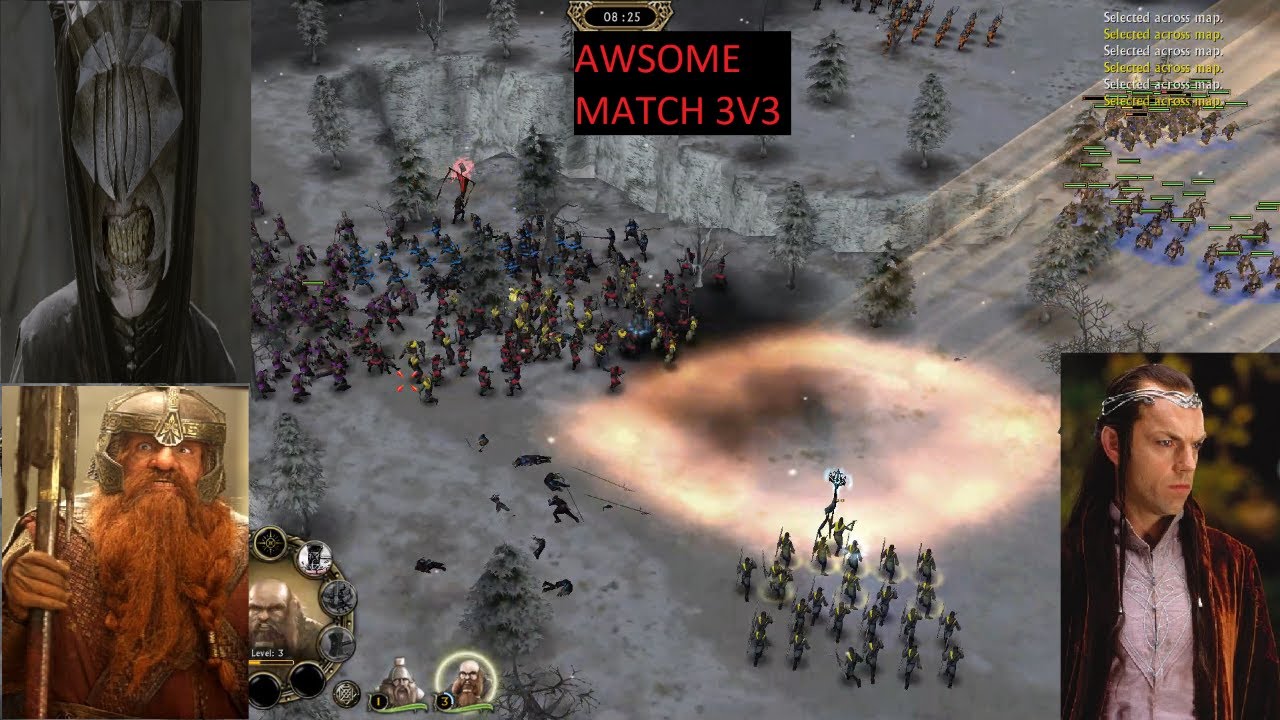 Amazing BFME 2 ROWTK match 3V3 dwarfs,orc and elfs - YouTube