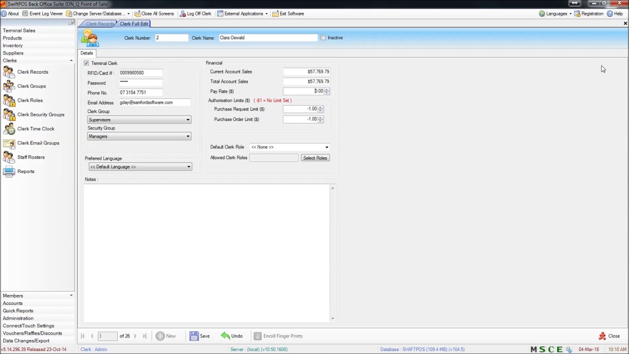 SwiftPOS Back Office 17 - Adding and Editing Clerks - YouTube