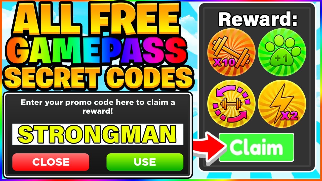 ALL FREE SECRET GAMEPASS CODES IN ROBLOX STRONGMAN SIMULATOR - YouTube