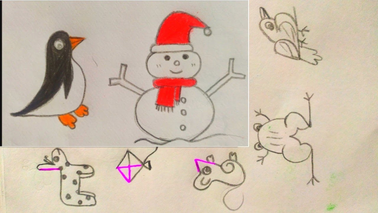 How to draw pictures using numbers 1to9 / Numbers drawing step by step ...