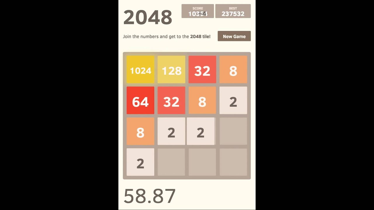 2048 game - 1:50 - speed run - my new record - YouTube