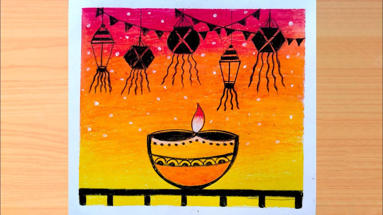 Diwali Drawing|| Diwali Diya Drawing|| Diwali Celebration Drawing ...