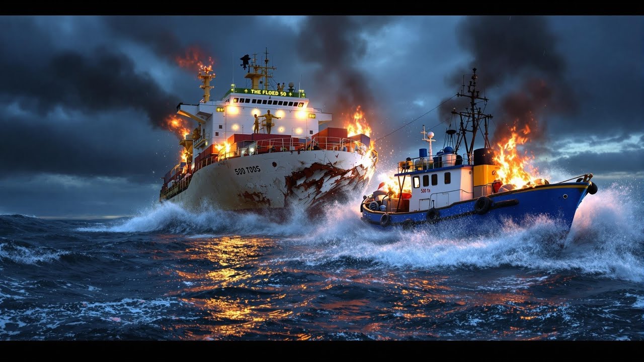 Catastrophic Collision: Fishing Vessel vs. Cargo Ship in Violent Storm ...