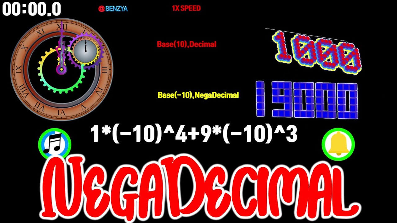 1000₍₁₀₎ ~ -1000₍₁₀₎ countdown Base(-10),NegaDecimal timer alarm🔔 - YouTube