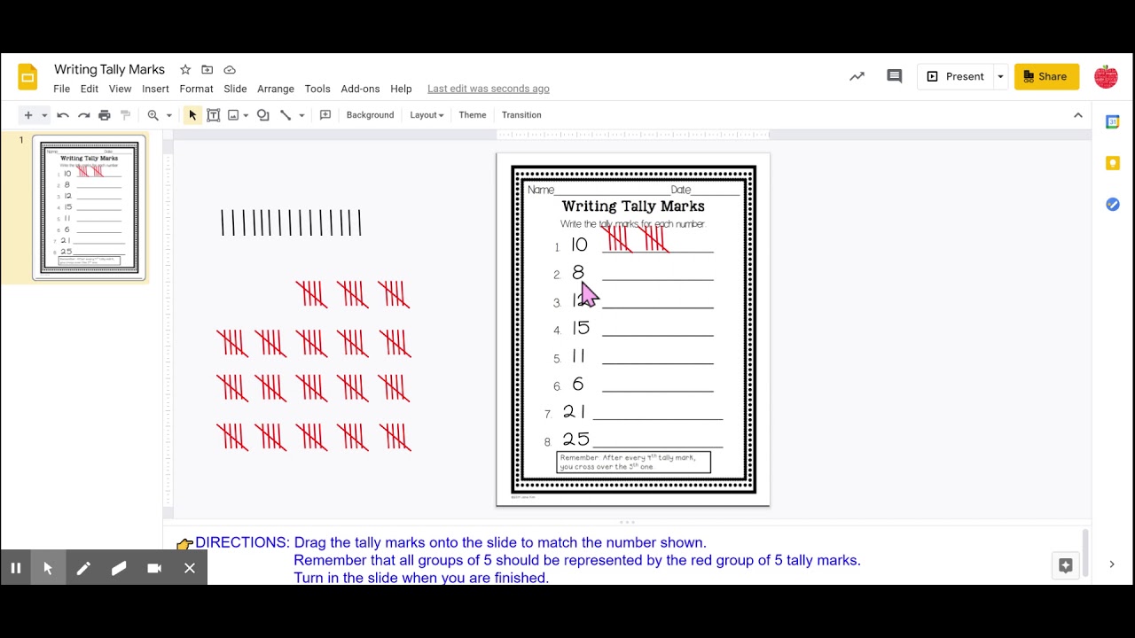 Writing Tally Marks Google Slides YouTube Writing Tally Marks Google Slides YouTube