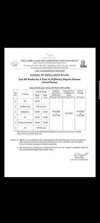 TNDALU soel 3 phase cut off for llb (3year) hons. #tamil #tndalu #hons #soel #shorts #law # ...
