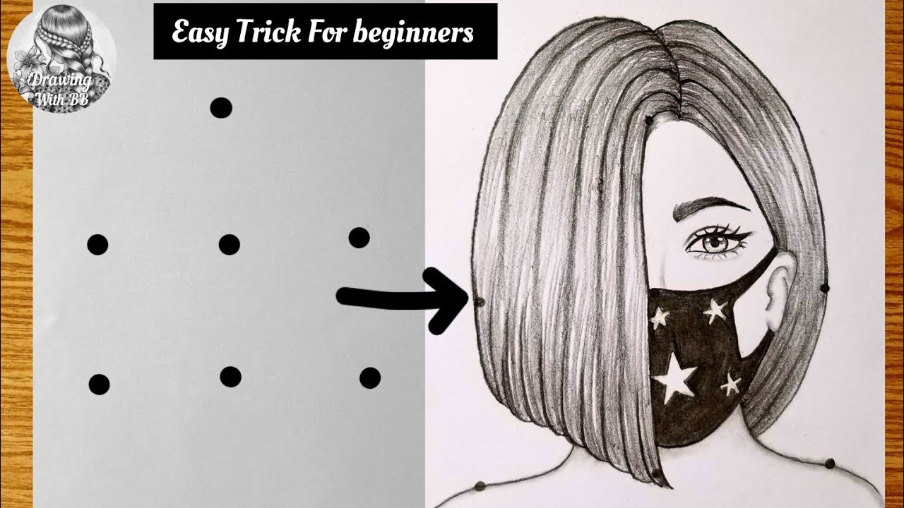 How to draw a girl From 7 Points||Easy Girl Drawing with Face Mask|Step ...