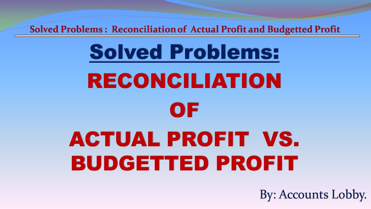 SOLVED PROBLEMS (109): RECONCILIATION OF ACTUAL PROFIT WTH BUDGETTED ...