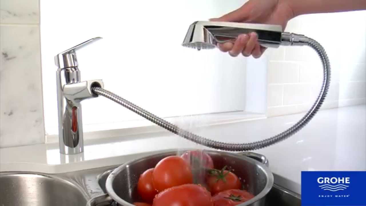 Grohe 33330002 Eurodisk Pullout Spray Kitchen Faucet - YouTube