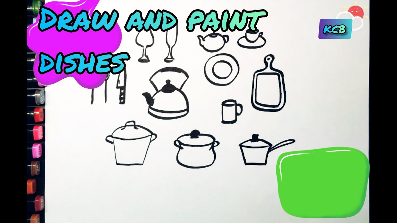 How to draw the dishes? Child's drawing - YouTube