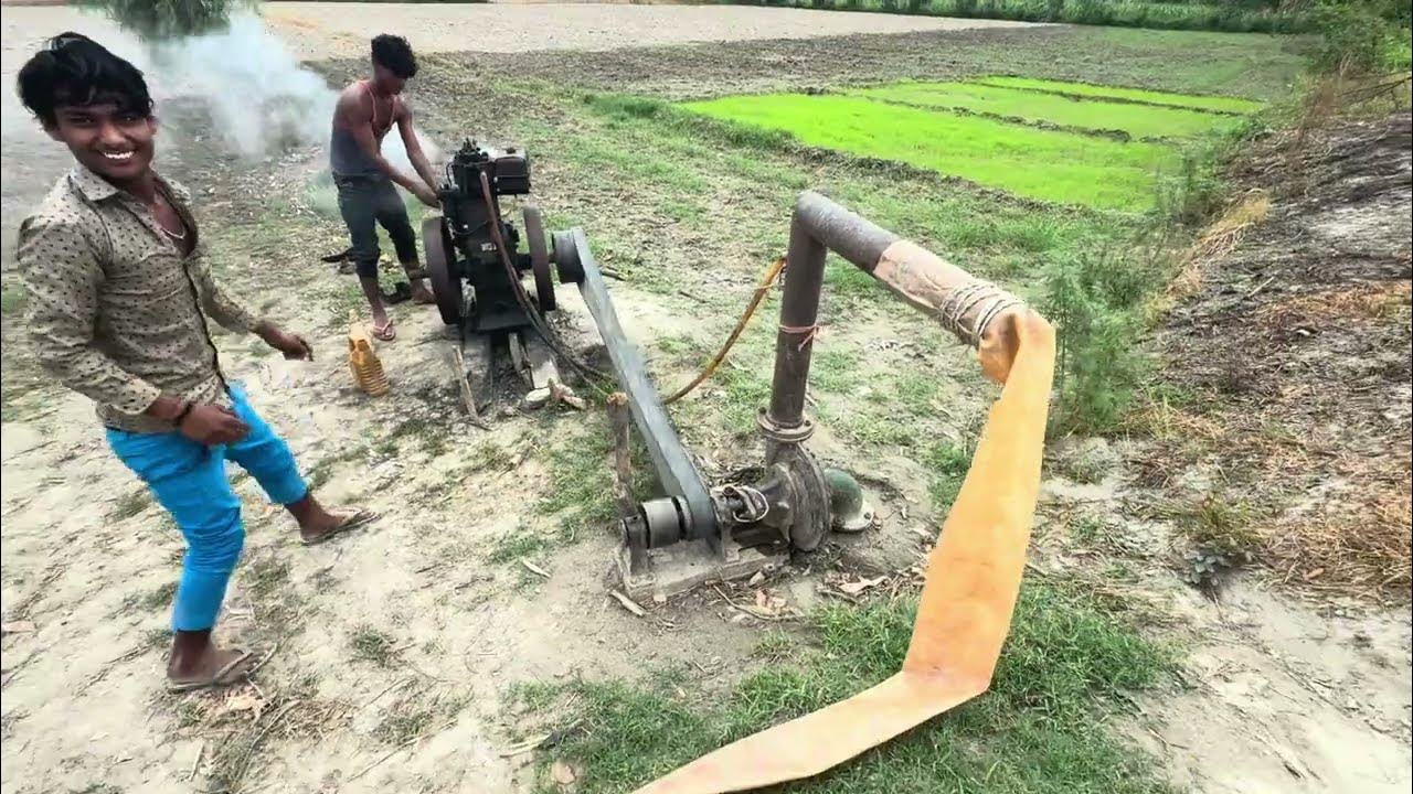 Very hard, starting 12 HP diesel engine water pump, set up machine, Kisan ka Kheton mein Sachai ...