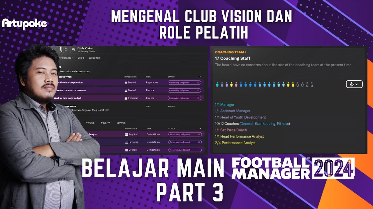 Belajar FM 24 Part 3 - Mengenal Club Vision dan Role Pelatih - YouTube