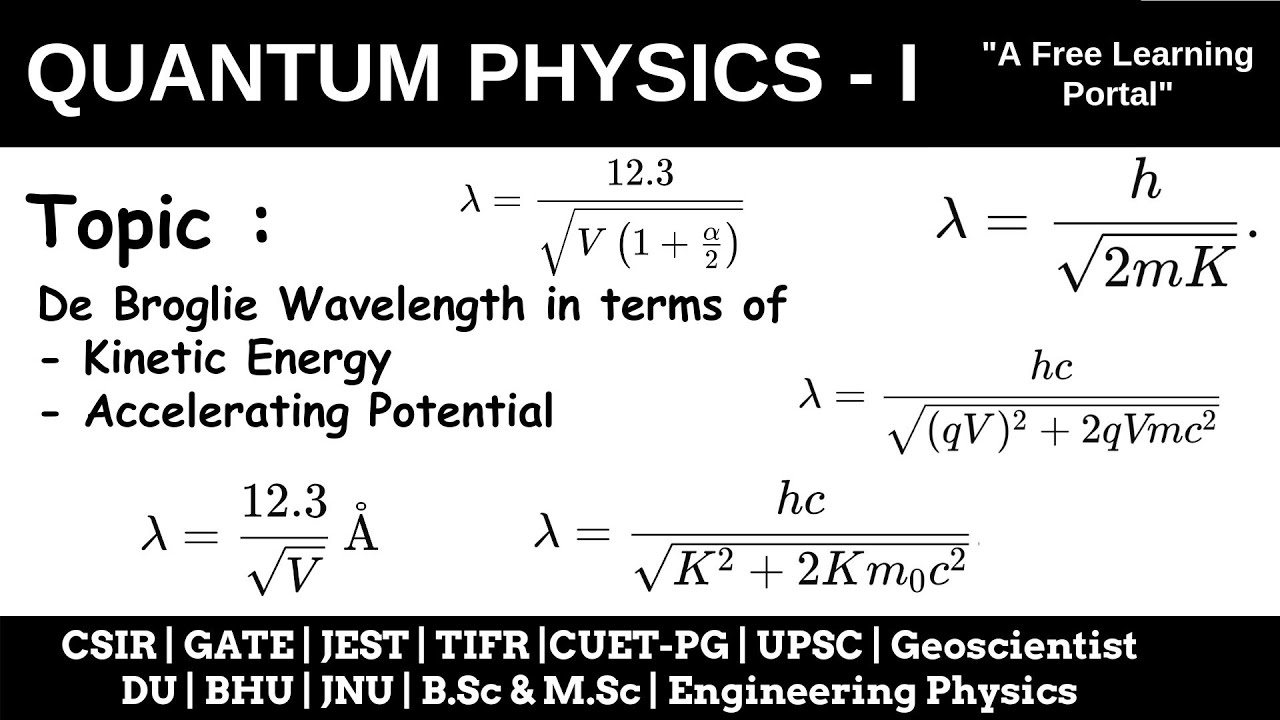 Lecture 20 : De Broglie Wavelength in terms of Kinetic Energy and ...