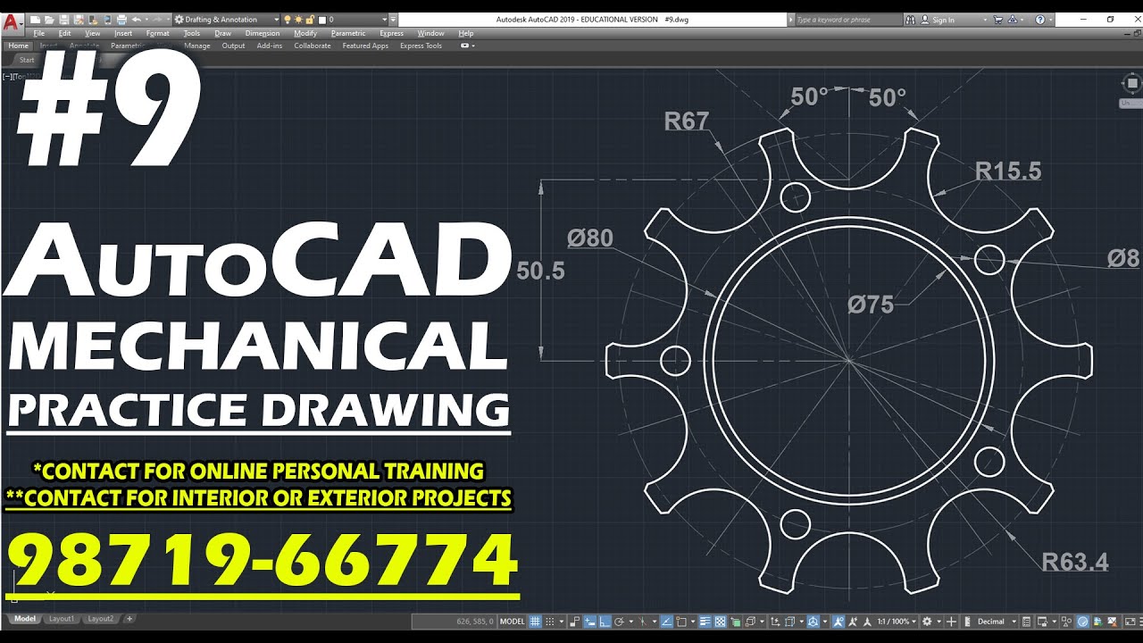 #9 || AUTOCAD MECHANICAL PRACTICE DRAWING || - YouTube