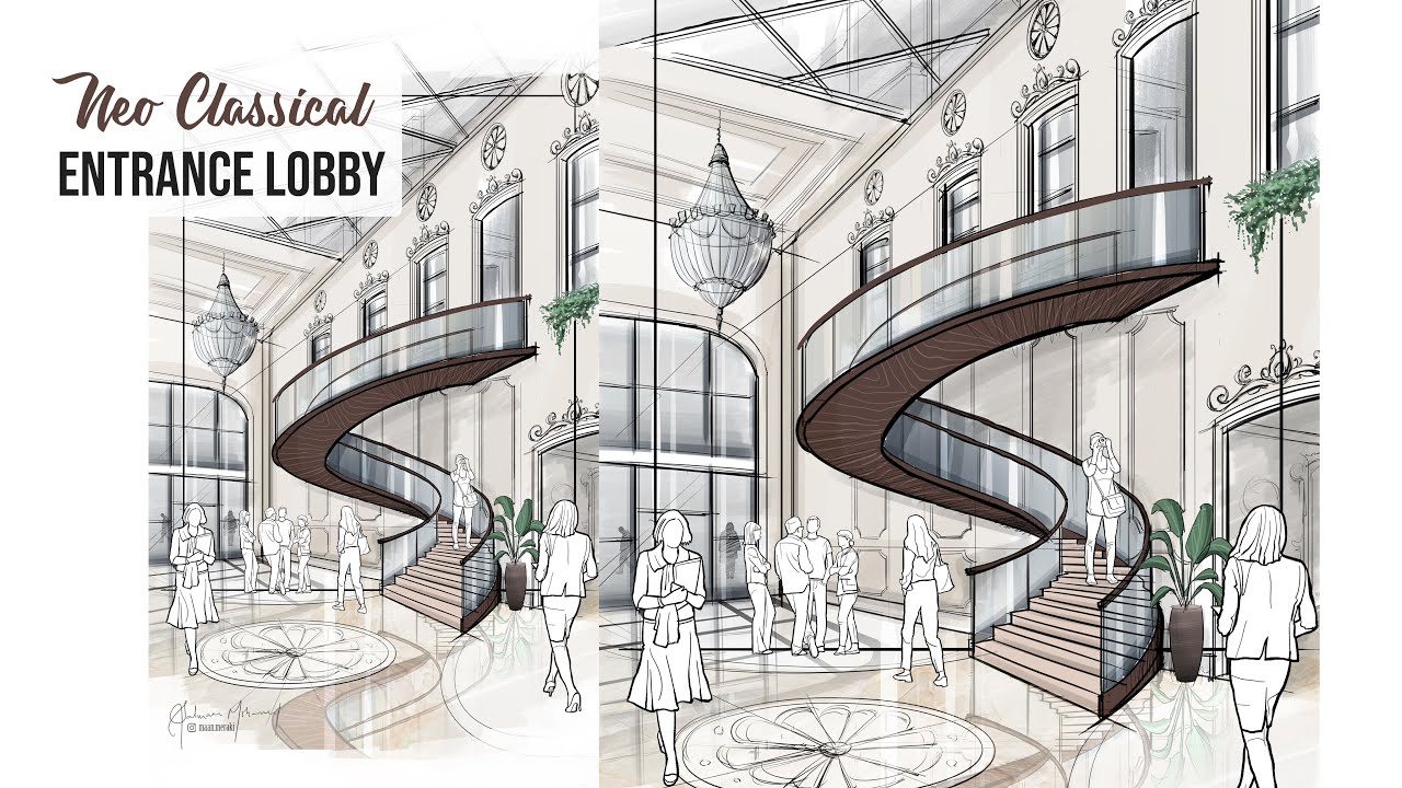 Neo Classical Lobby | Concept Design Sketching in Photoshop ...