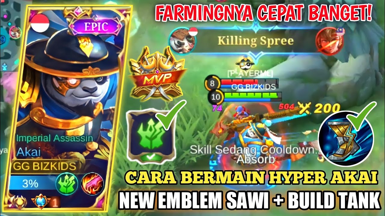 TUTORIAL CARA BERMAIN HYPER AKAI - AKAI NEW EMBLEM JUNGLE & BUILD TANK ...