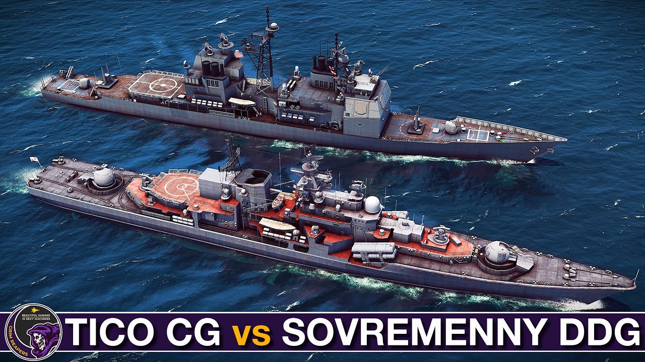 US Ticonderoga(early) Cruiser vs Soviet Sovremenny Destroyer | Sea ...