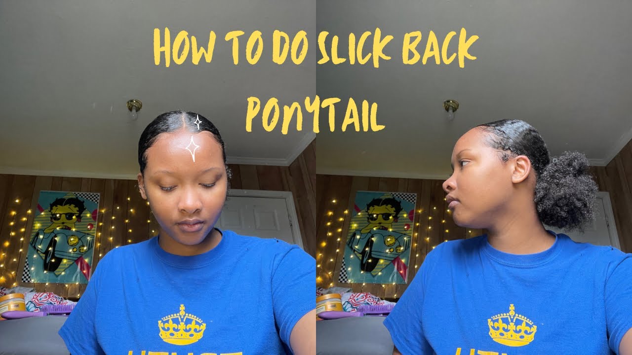 Slick back ponytail on natural hair + edges.. 4b/4c hair - YouTube