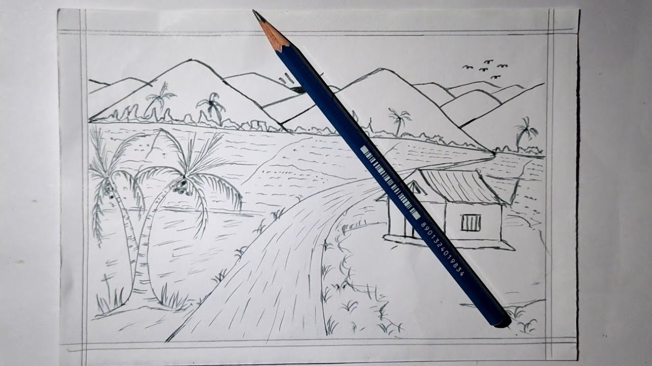 sinari drawing | How to draw a village scenery Step by step / Landscape ...