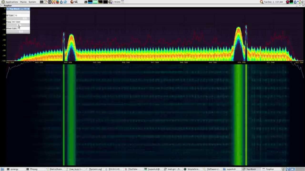 Airspy receiver, gr-fosphor visualization, dual planar disk antenna ...