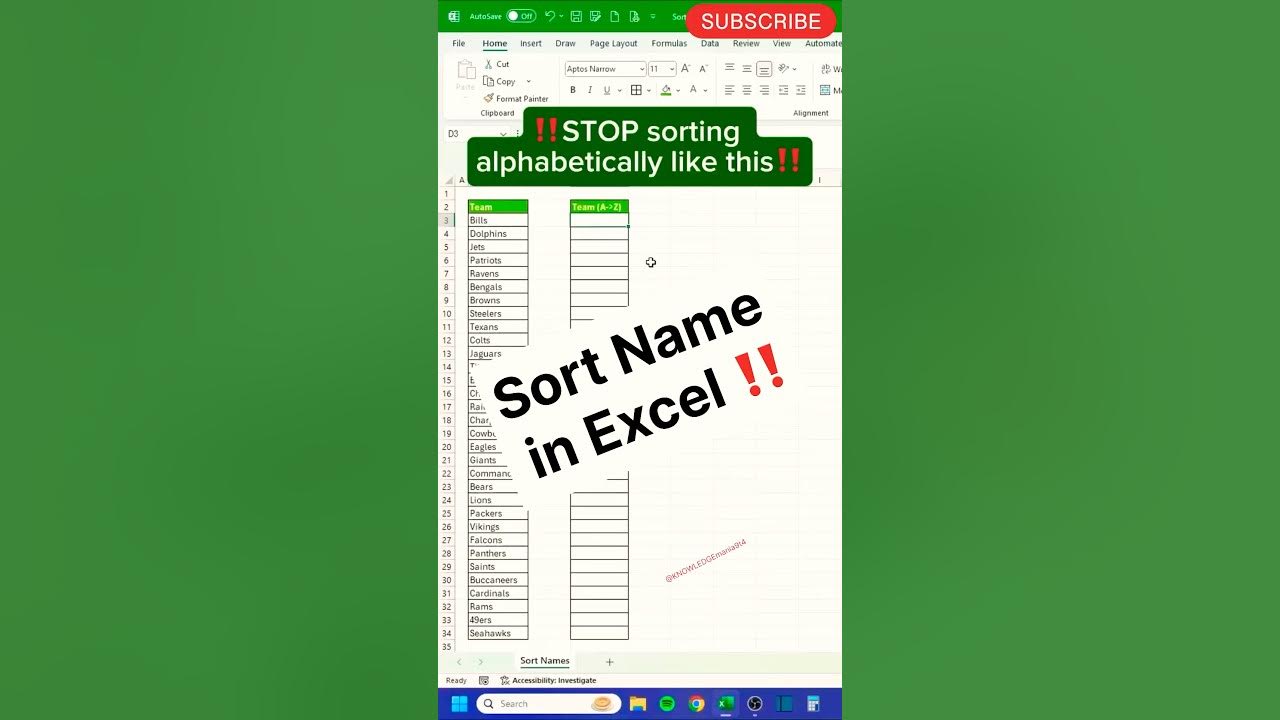 Sort Names in Excel ‼️ #shorts #computer #excel #exceltips - YouTube
