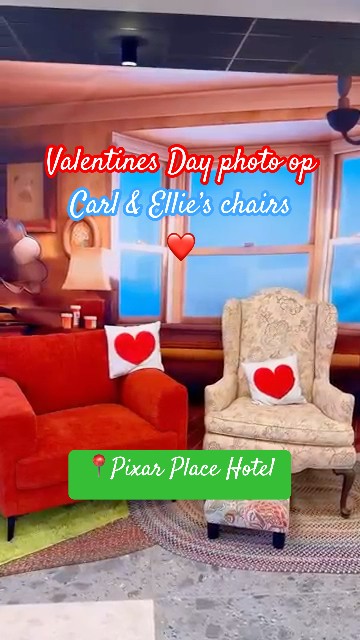🎈Carl & Ellie’s Valentine’s Day photo op!🎈🩵📍 Pixar Place Hotel (Lobby ...