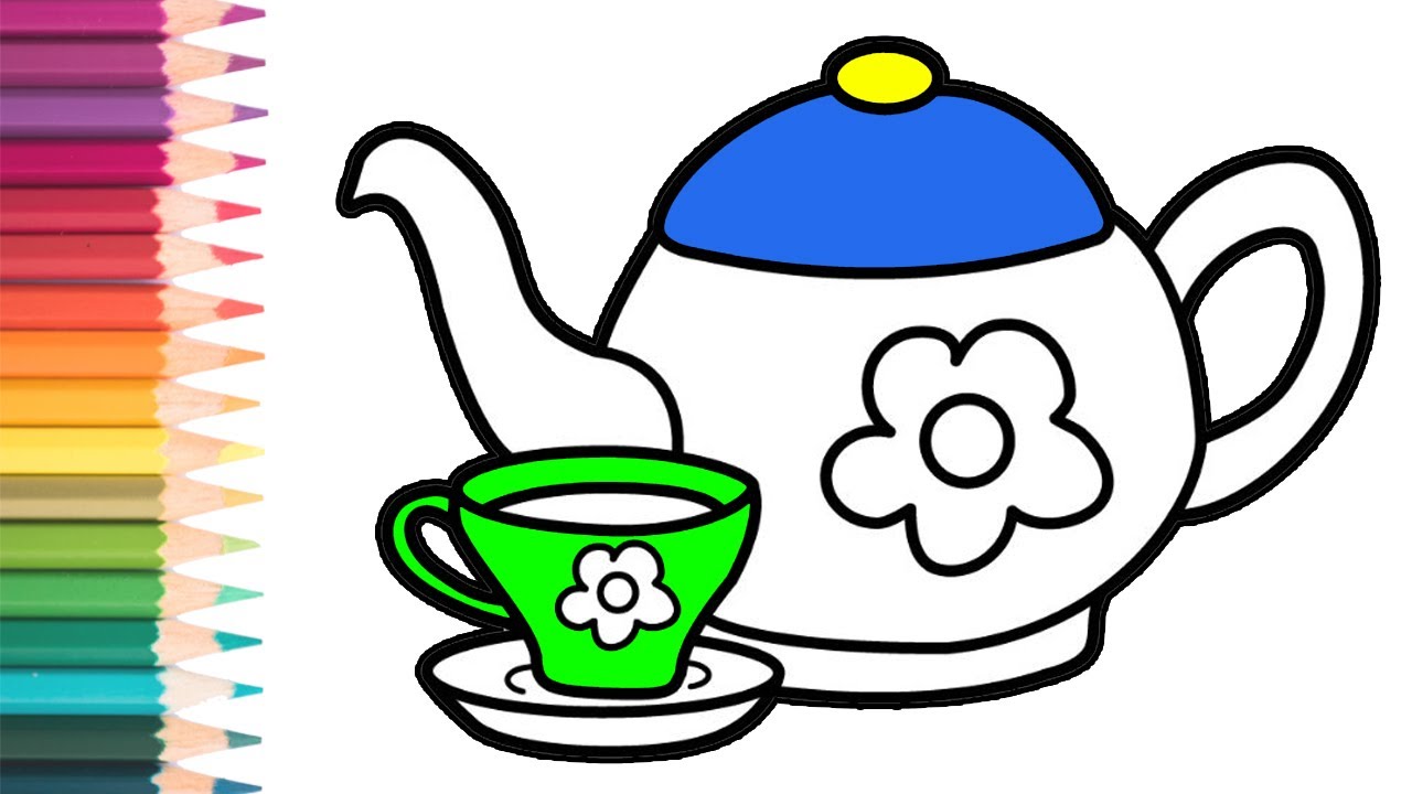 How to Coloring TEA TIME for children step by step easy drawing for ...