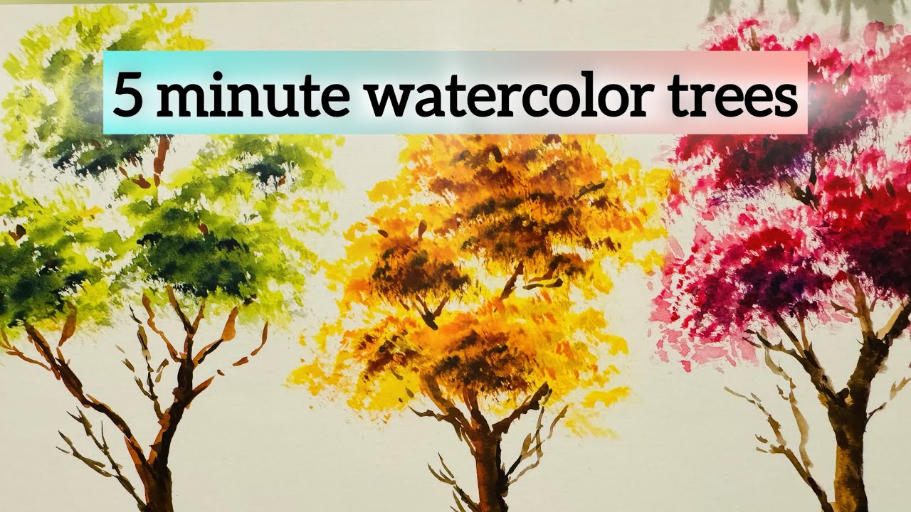 Simple watercolor tree painting under 5 minutes| Beginner Friendly ...