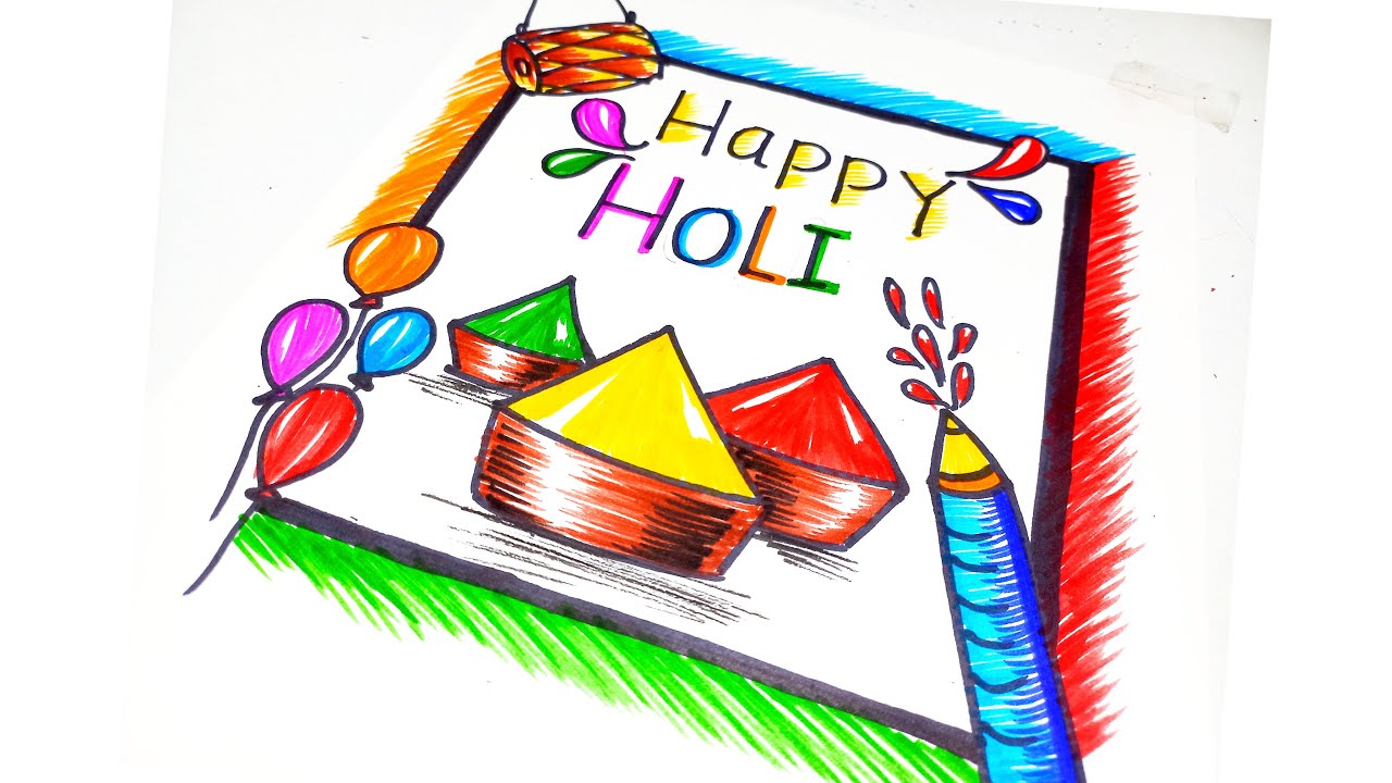 Holi Drawing | Holi drawing easy and beautiful | Holi drawing simple ...
