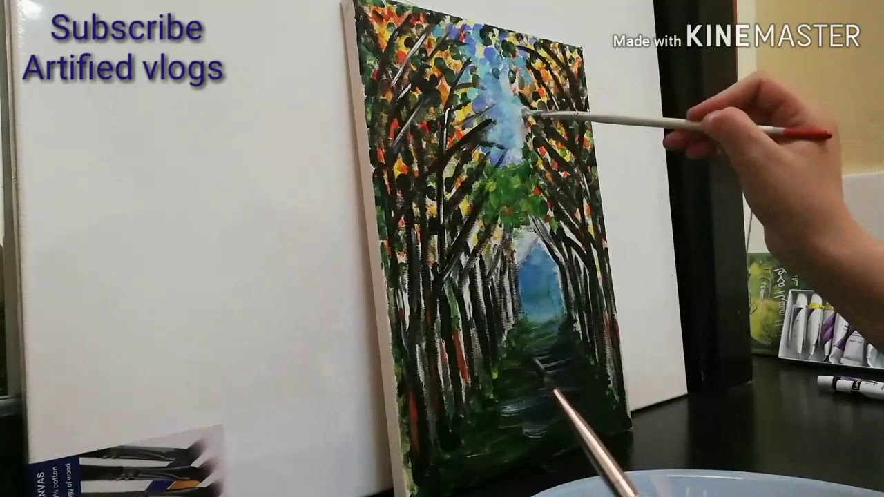 Roadside Trees Painting | Pretty Tree Lined Road | Painting Technique ...