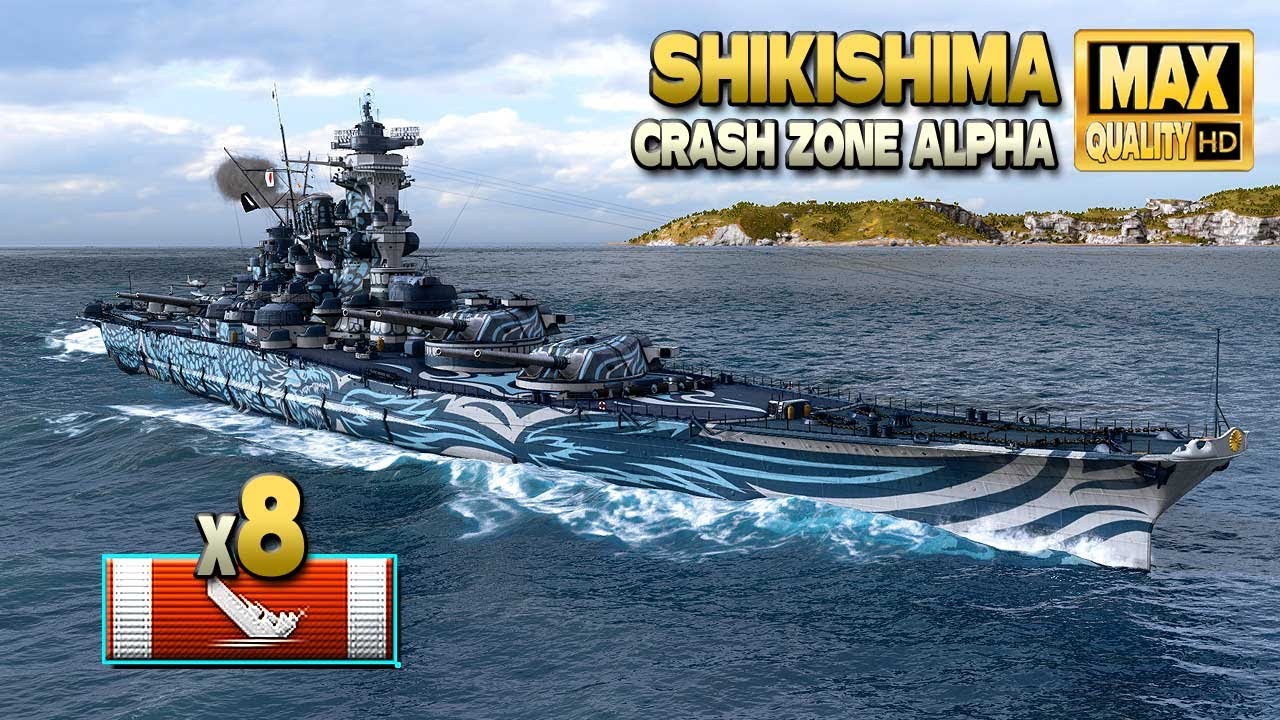 Battleship Shikishima on map Crash Zone Alpha - World of Warships - YouTube