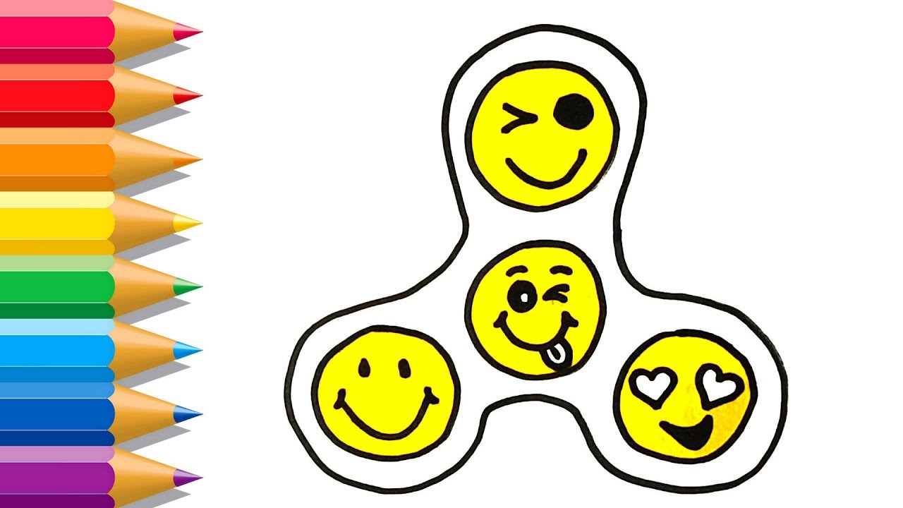 How To Draw and Color Fidget Spinner | Kids Drawing Fidget Spinner ...