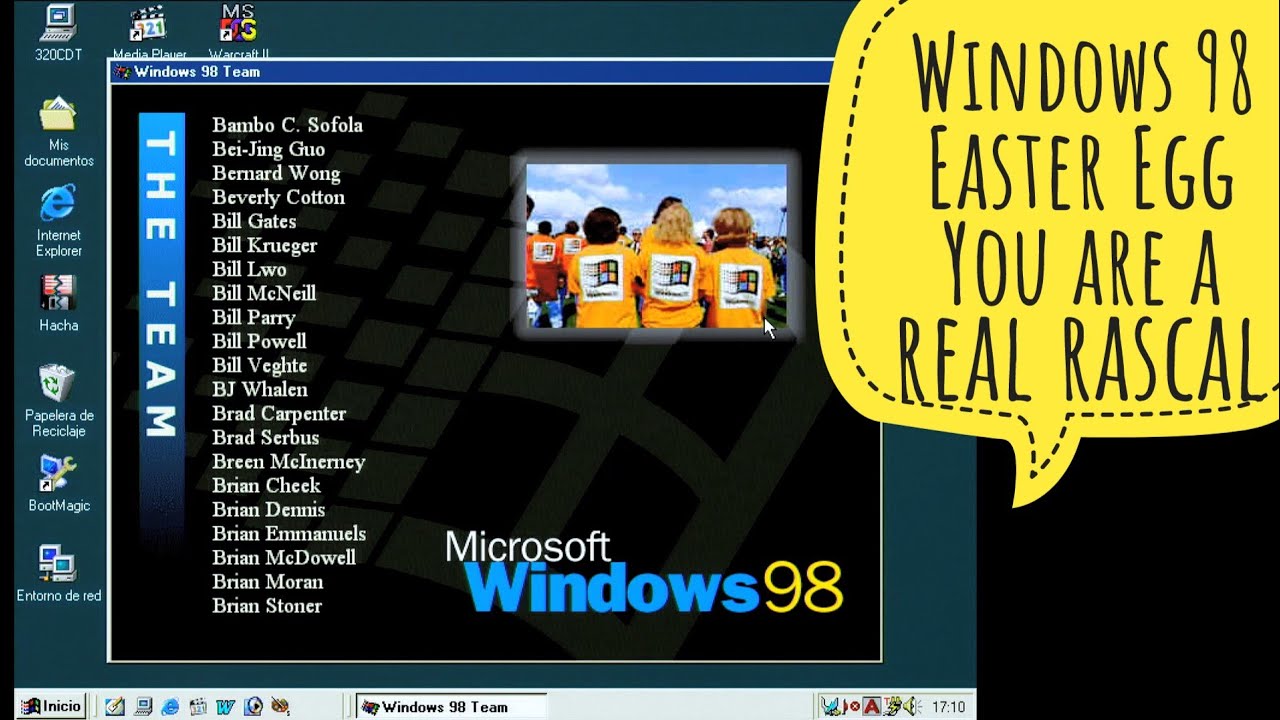 Windows 98 easter egg: The Team - You are a real rascal - YouTube