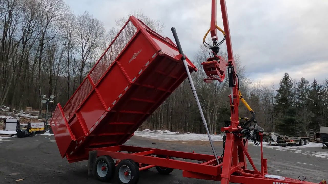 Red AM716-1600 Dump Trailer w/ AM-190 Log Loader - YouTube
