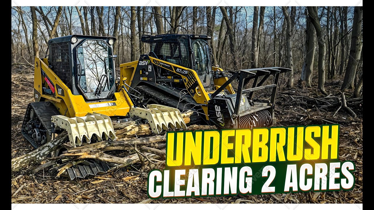 Mulching underbrush & Stacking Logs! - YouTube