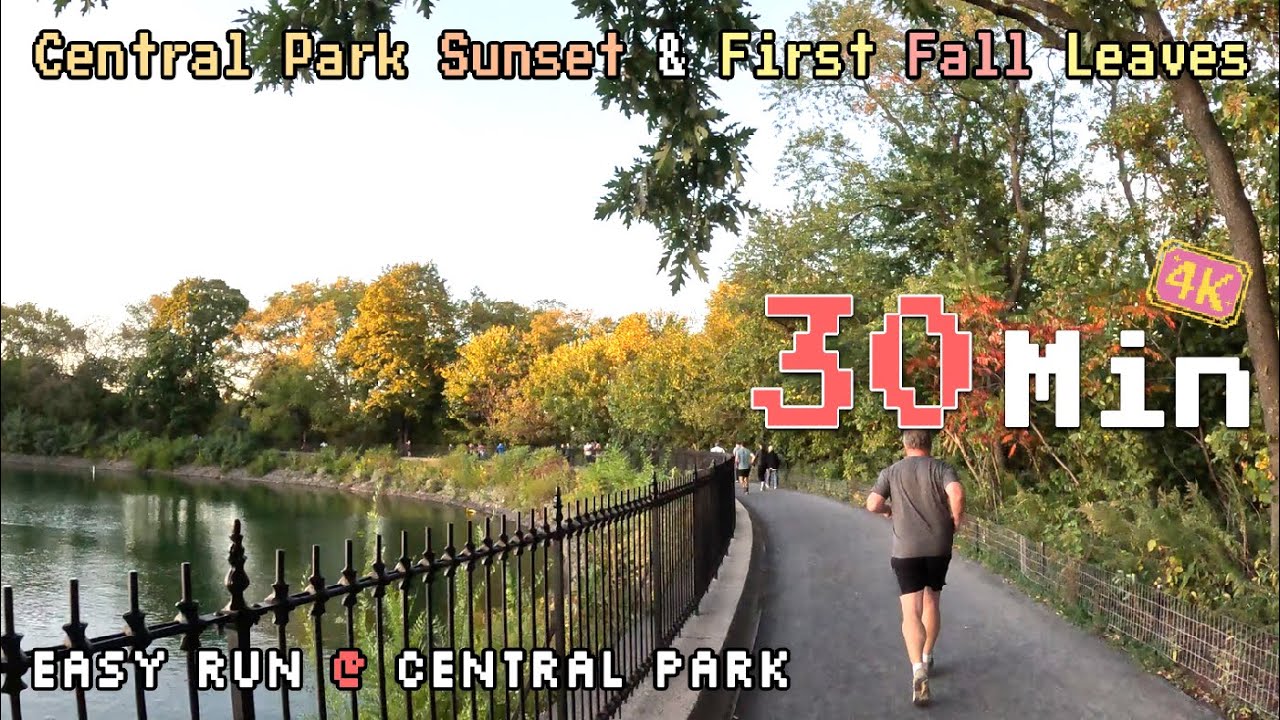 NYC Scenic Run 🍂 Central Park Sunset & First Fall Leaves | 30 Min Route ...