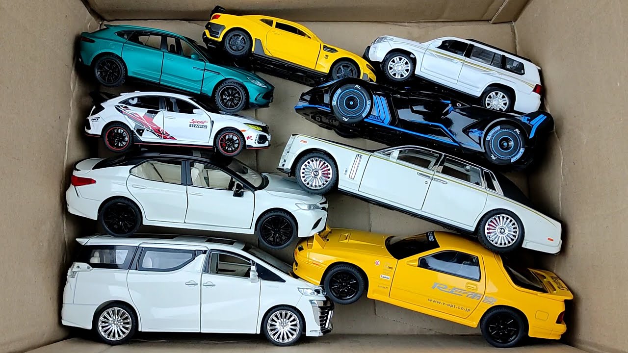 Box Full of Model Cars Rolls Royce, Bugatti Bolide , Mazda RX7, Land ...
