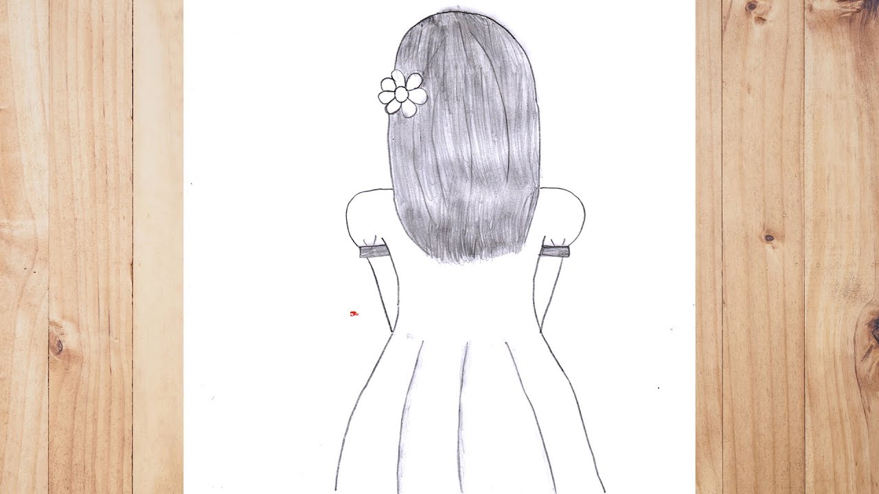 Girl From Back Side Drawing | How To Draw A Girl With Beautiful Dress ...