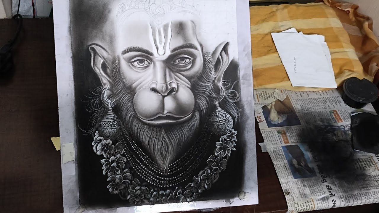 APPU ART is live // Hanuman Ji Charcoal Drawing Part -10 - YouTube