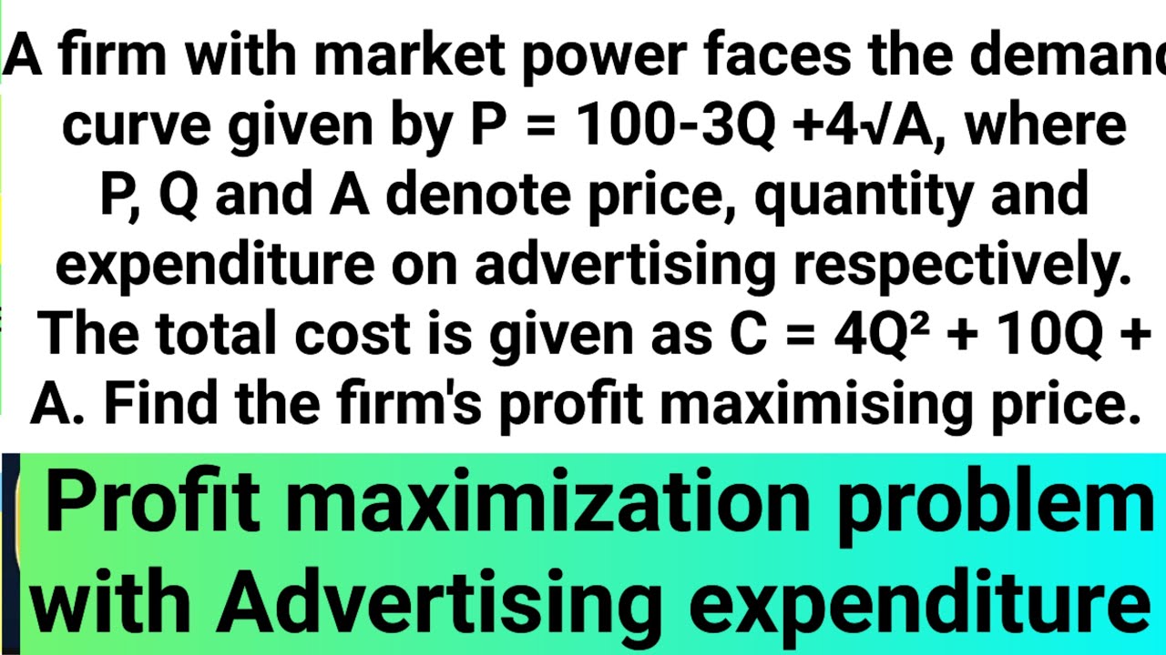 Profit maximization problem with Advertising expenditure - YouTube