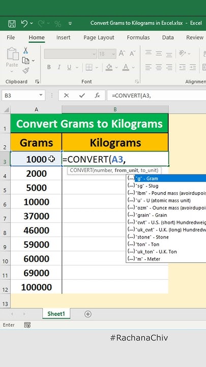 How to Convert Grams to Kilograms in Excel #excel #shortvideo - YouTube